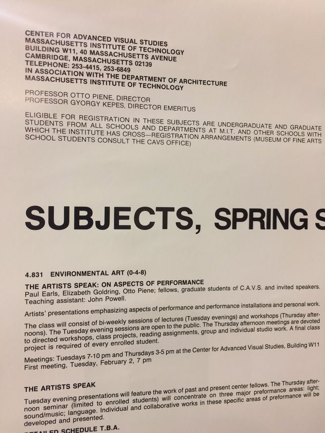 Center for Advanced Visual Studies : Subjects, Spring Semester, 1988 ...