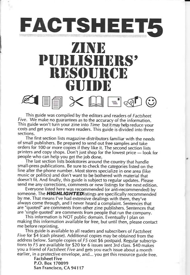 Factsheet Five - Zine Publishers' Resource Guide - Printed Matter