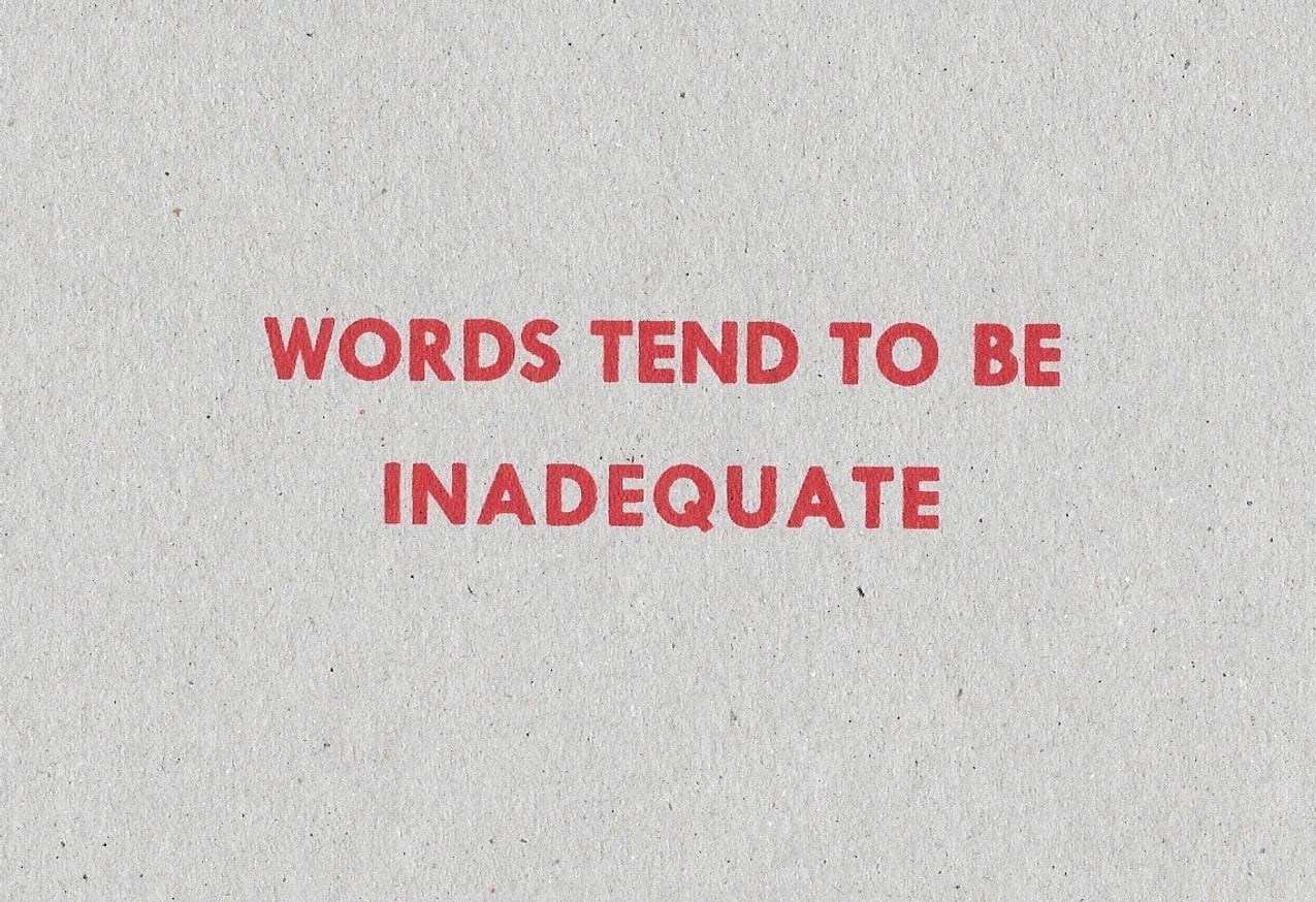 Jenny Holzer - Words Tend to Be Inadequate [Red Text on Cardboard ...